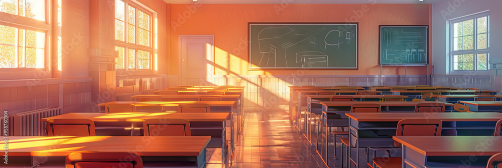 The Quiet Corner: An empty classroom with desks arranged in neat rows ...