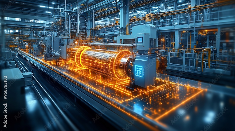 Digital twin technology visualized an industrial setting with virtual ...
