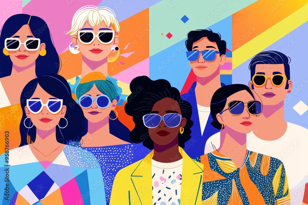 Minimalistic design elements and a bright color palette depict a Pride ...