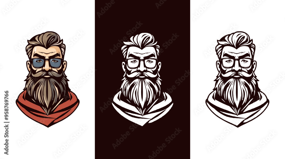 Beard men face vector mascot illustration. Hair style barber shop logo ...