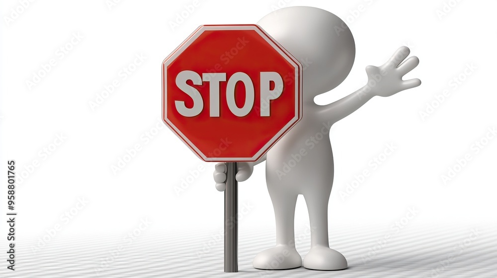 knotte elastic cartoon human han holds stop sign warning clip art ...