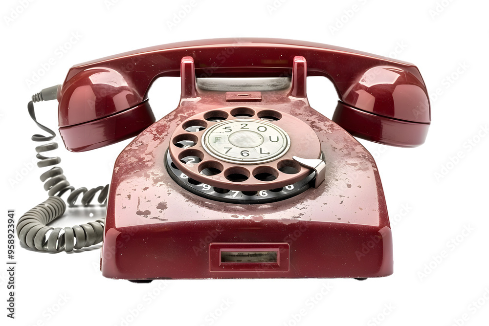old red dial up phone, isolated on white or transparent background, PNG ...