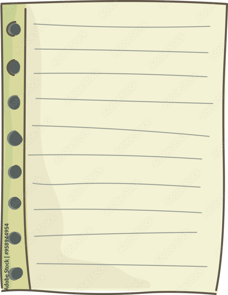 Cartoon green note paper illustration on transparent background. Stock ...