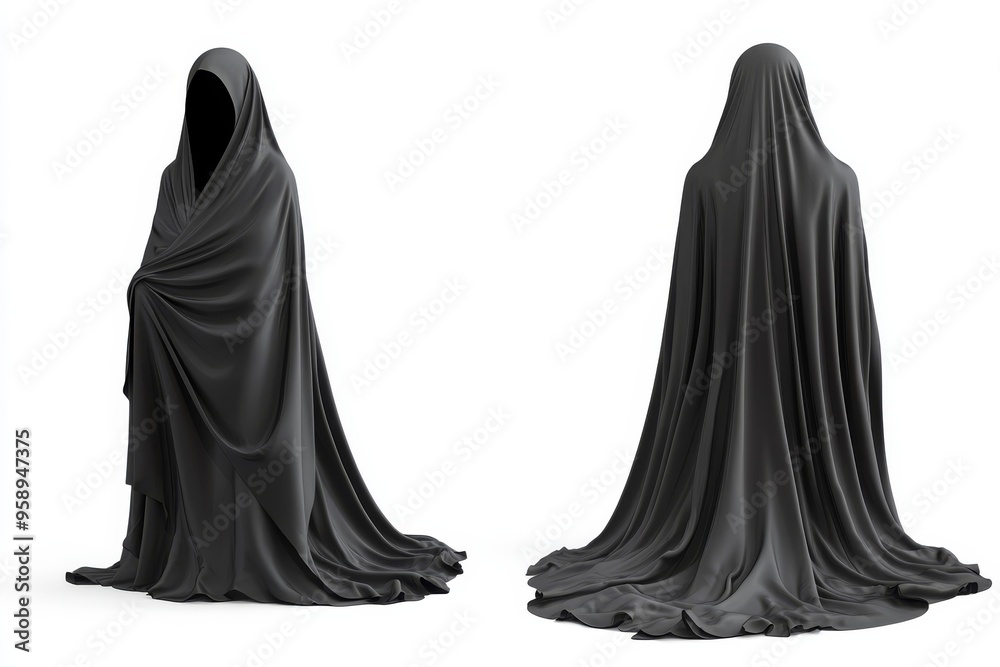 A traditional black burka is designed to provide full coverage for ...