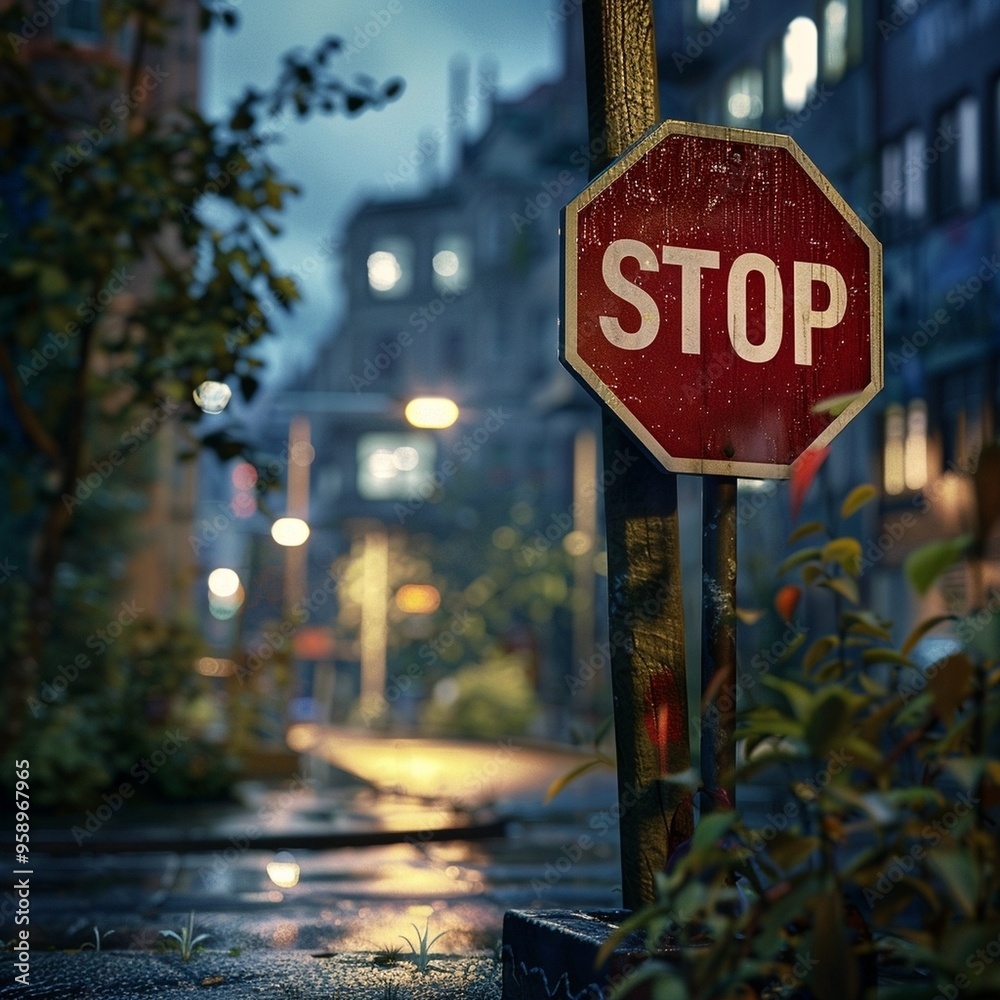 Classic red stop sign with white lettering iconic road safety symbol ...