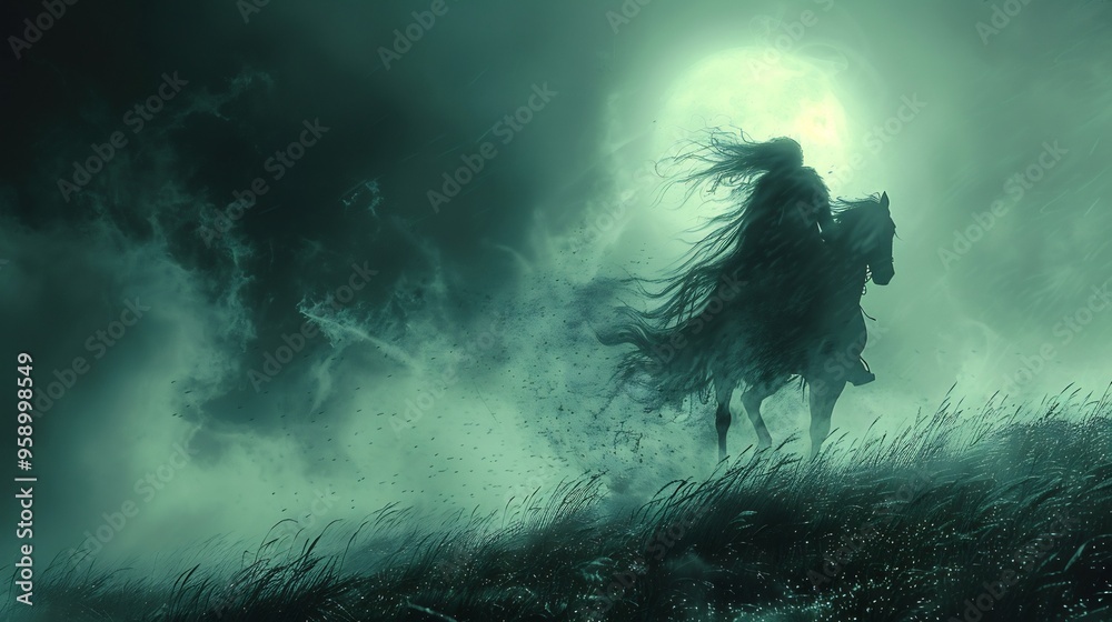 Ilustración de Stock Myth of the Dullahan a headless rider carrying its ...