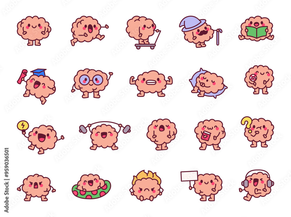 Cute brain character. Smart organ, related to thinking and education ...