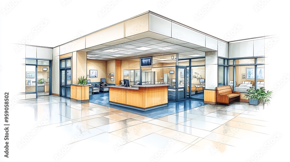 Healthcare Facility Design Vector design depicting layout and design of ...
