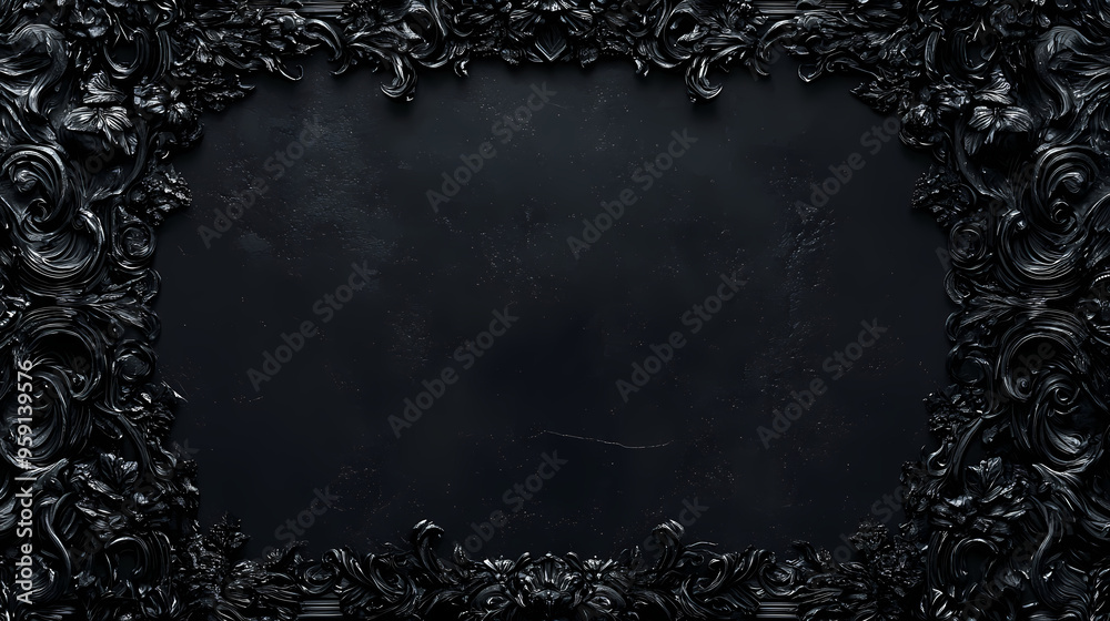 Dark gothic frame, postcard, banner, card. black background with ornate ...