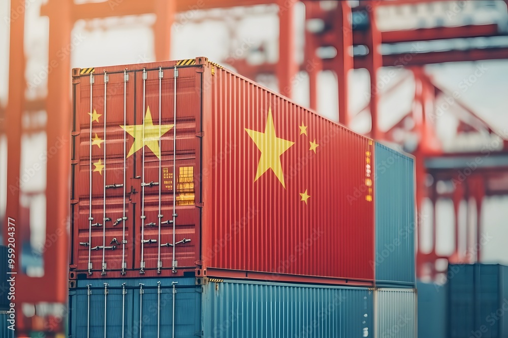 Shipping Container Displaying the Chinese Flag Stock Illustration ...