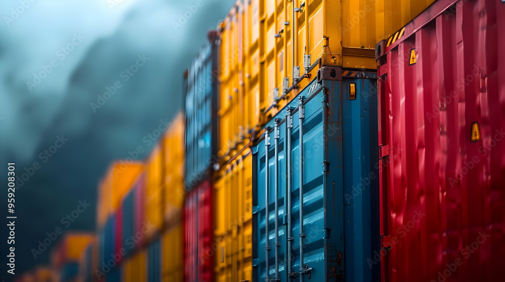 Colorful Shipping Containers Stacked High - Photo Stock Illustration ...
