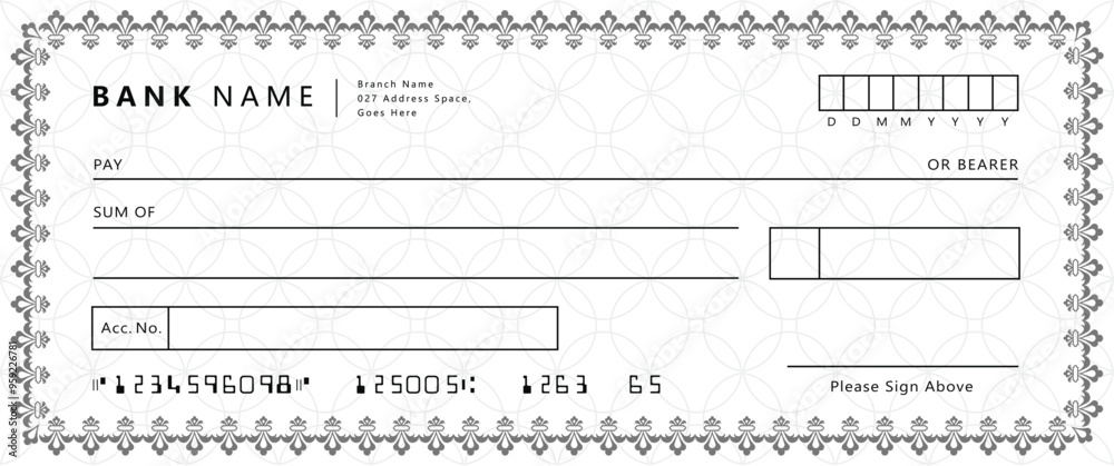 Bank check, vector blank money cheque, checkbook template with ...