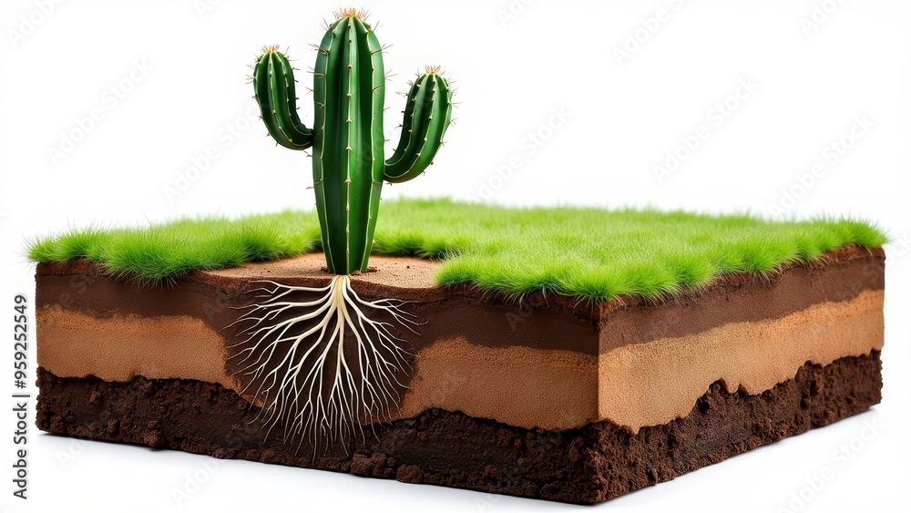 Realistic Botanical Slice of Earth Featuring a Cactus and Its Root ...