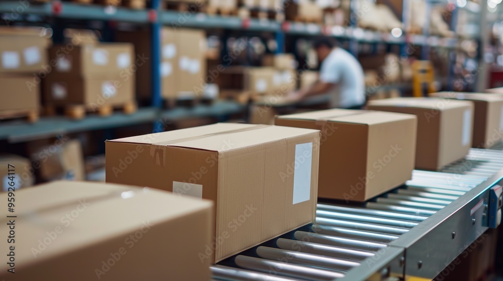 Efficient factory packaging and distribution area with workers ...