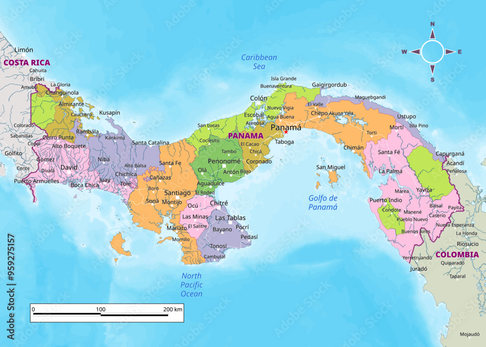 Vector de Stock Panama political map with capital , cities, towns ...