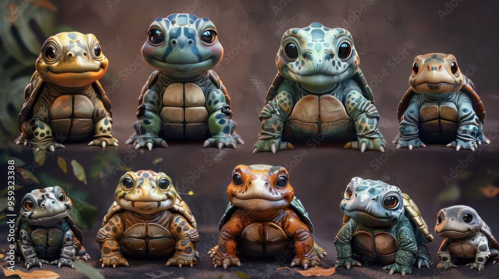 Cute Cartoon Turtle Avatars Set for Greetings and Stickers - Cheerful ...