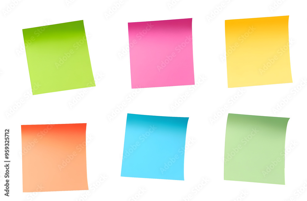 Collection of colorful blank sticky notes, realistic cutout on a ...