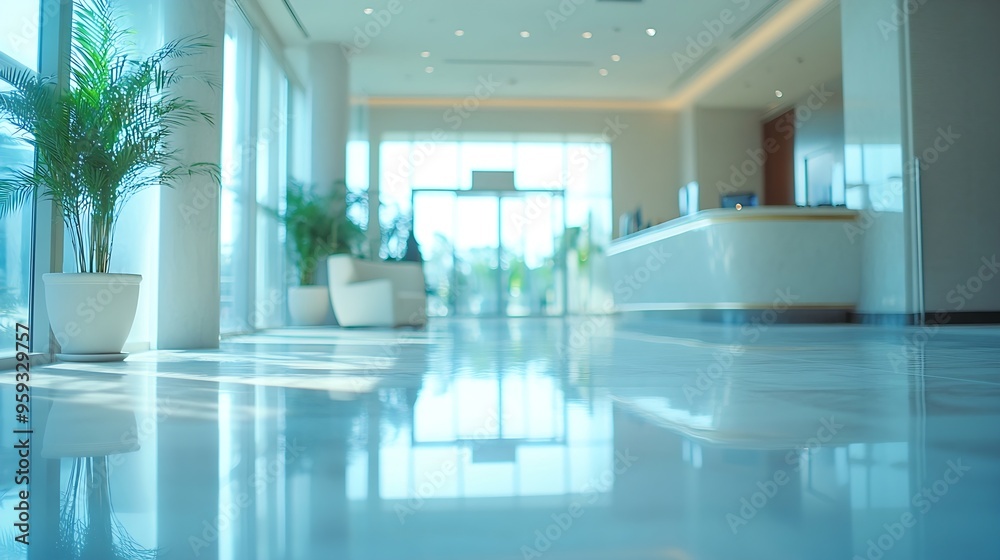 Blurred hotel or office building lobby blur background interior view ...