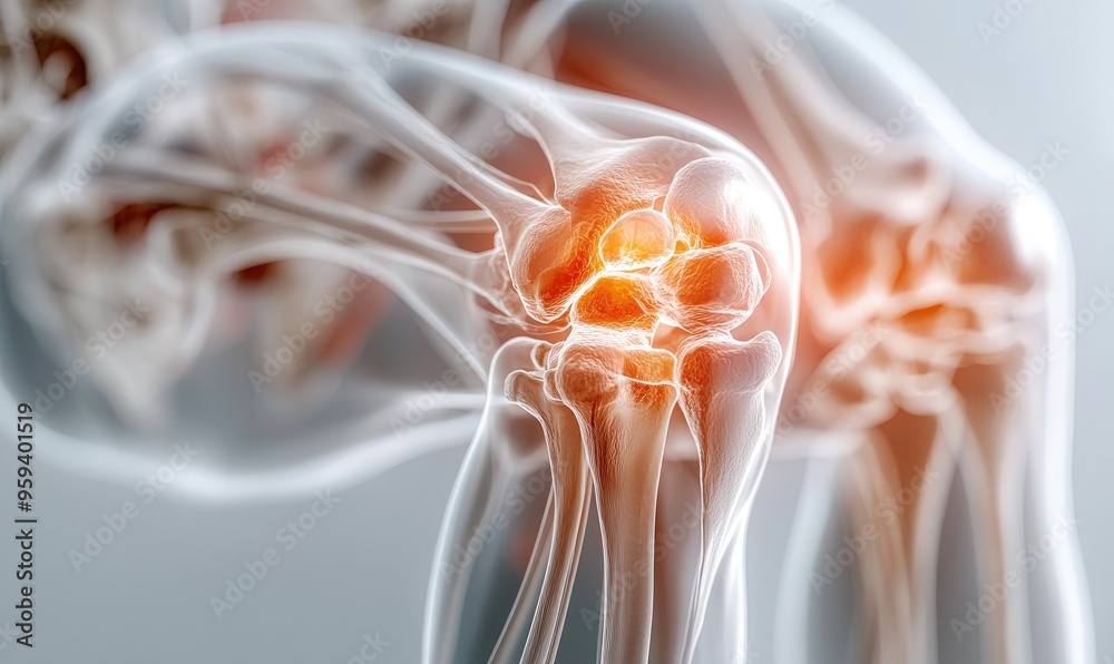 Translucent 3D Model of Human Skeleton: Close-Up of Knee Joint ...
