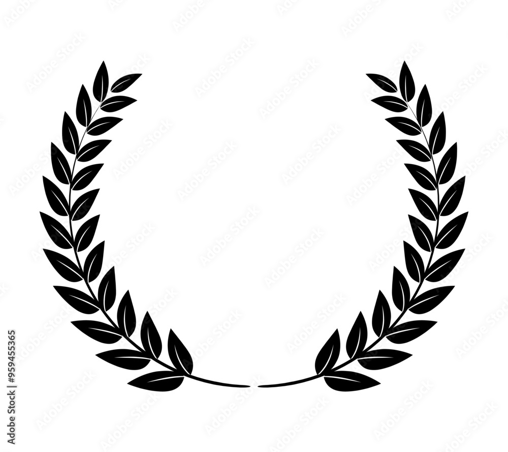 laurel wreath, Black circular laurel olive branches greek wreath vector ...