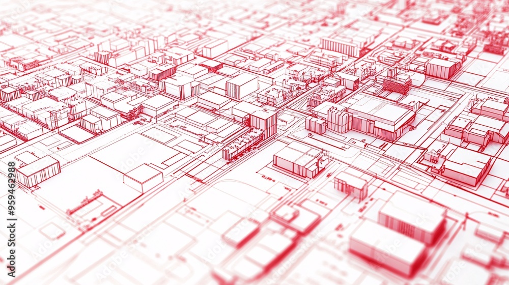 A detailed, technical blueprint showcasing urban planning and city ...