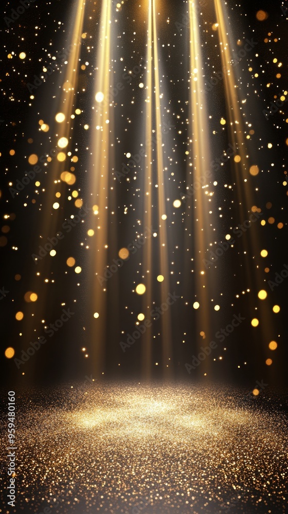 Glittering Golden Stage Curtain Rises: Abstract Luxury Opening Ceremony ...