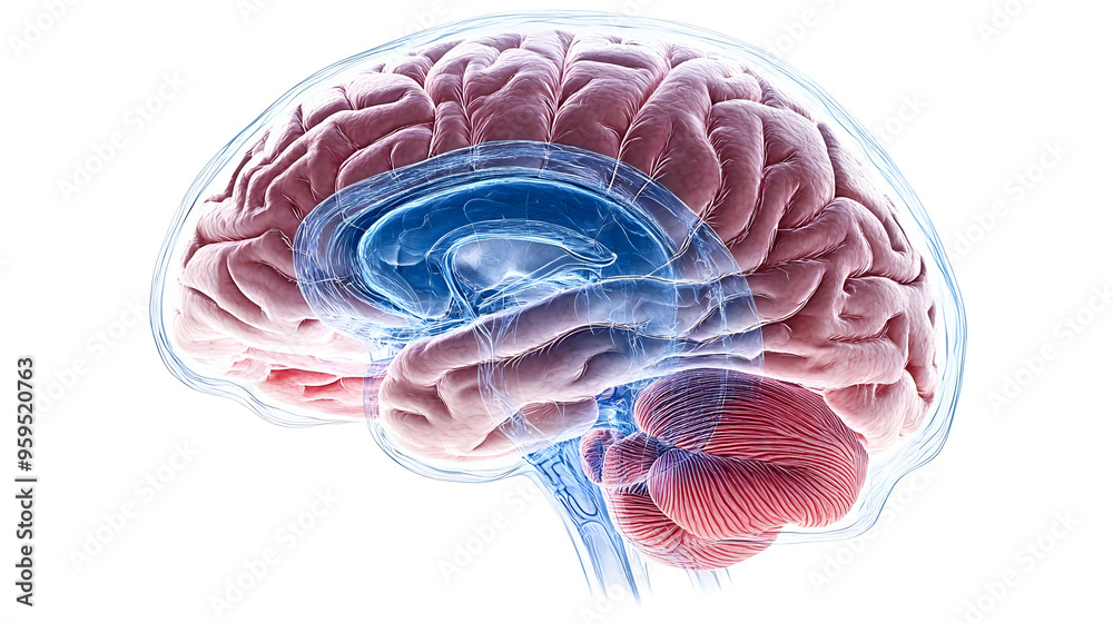 Human Brain Anatomy with Transparent Layers and Detailed Structures ...