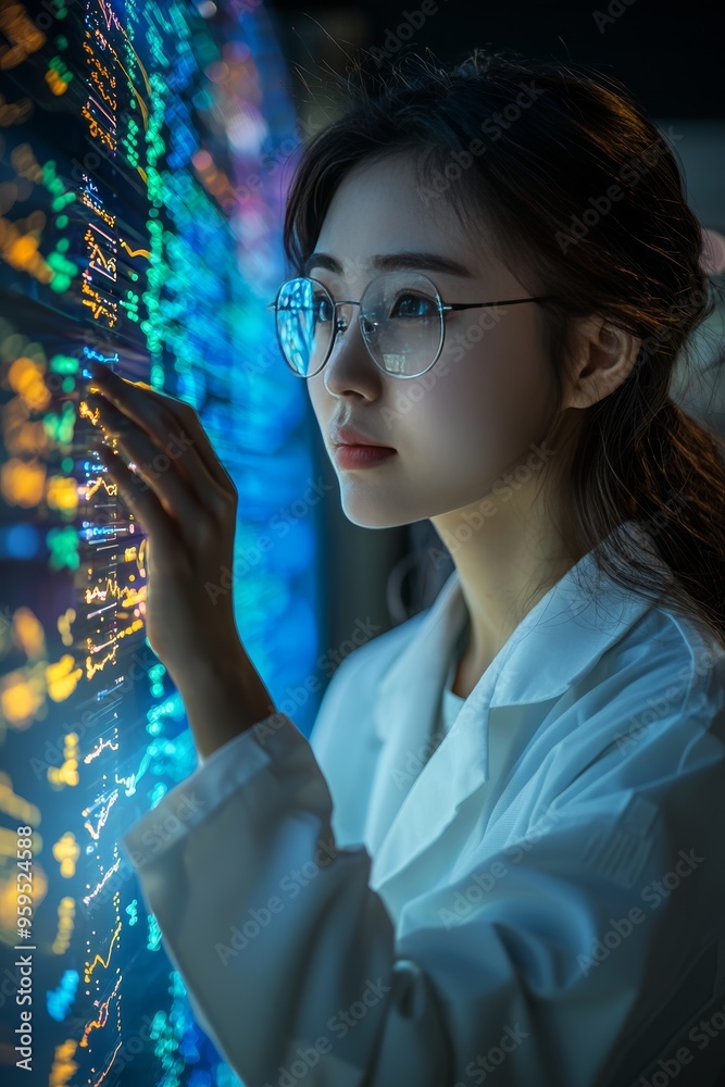 Scientist in a biotech lab using AI-driven analysis to study cell ...