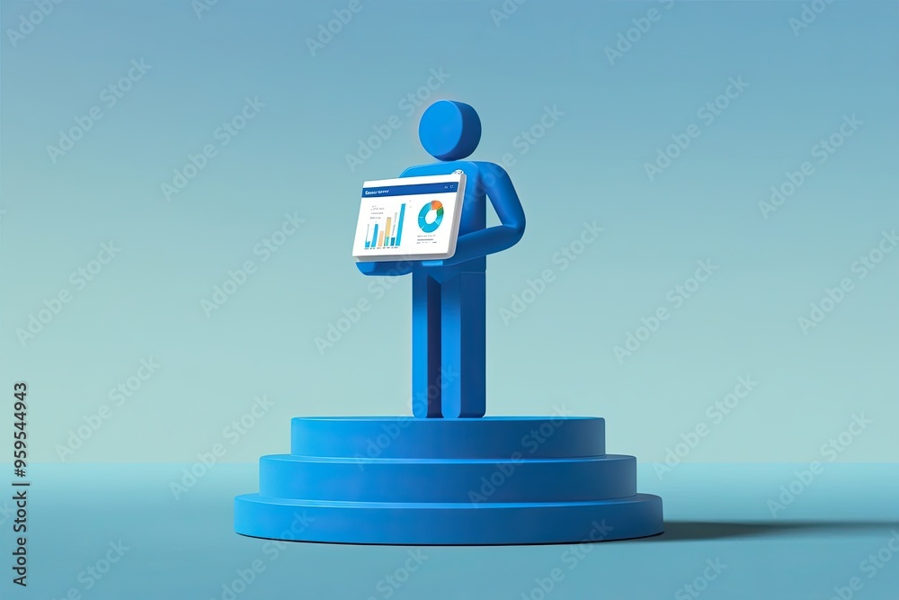 3D Power BI Business Intelligence Platform Figure on a Serene Light ...