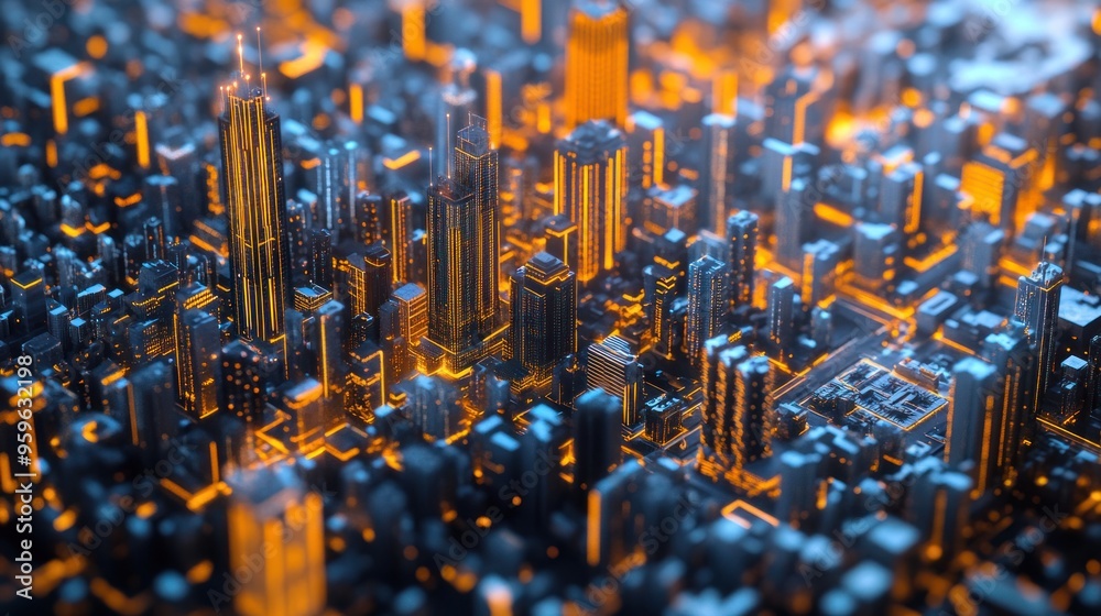 An abstract visualization of digital twin technology, featuring a 3D ...