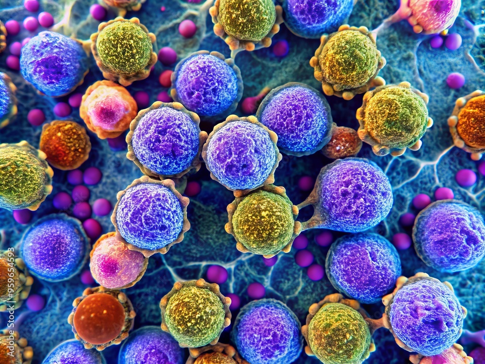 photo image of a microscopic view showing follicular lymphoma cells ...