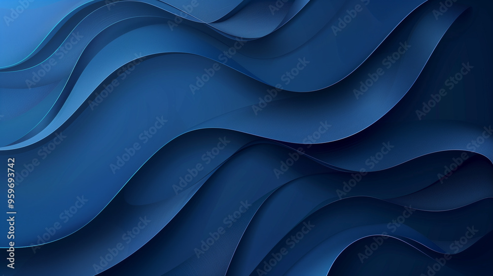 Abstract blue wavy bas-relief lines on a textured blue background ...