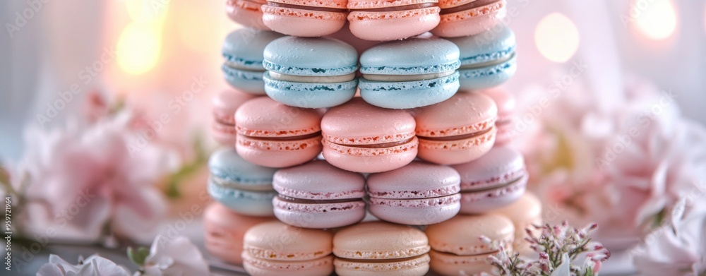 Pastel Macaron Tower: A delightful tower of pastel-colored macarons ...