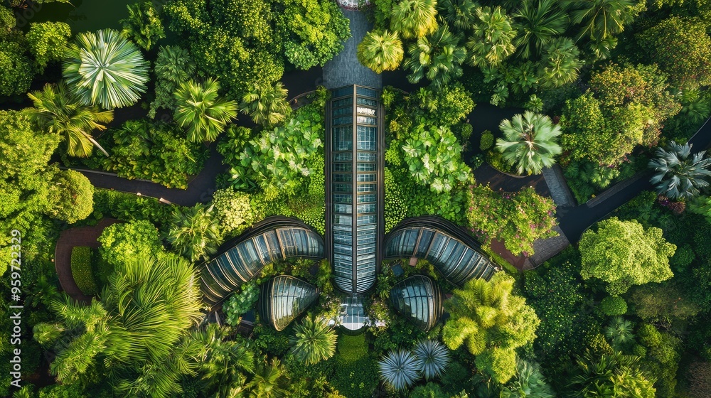 Bird's eye view of the lush greenery and iconic structures in the ...