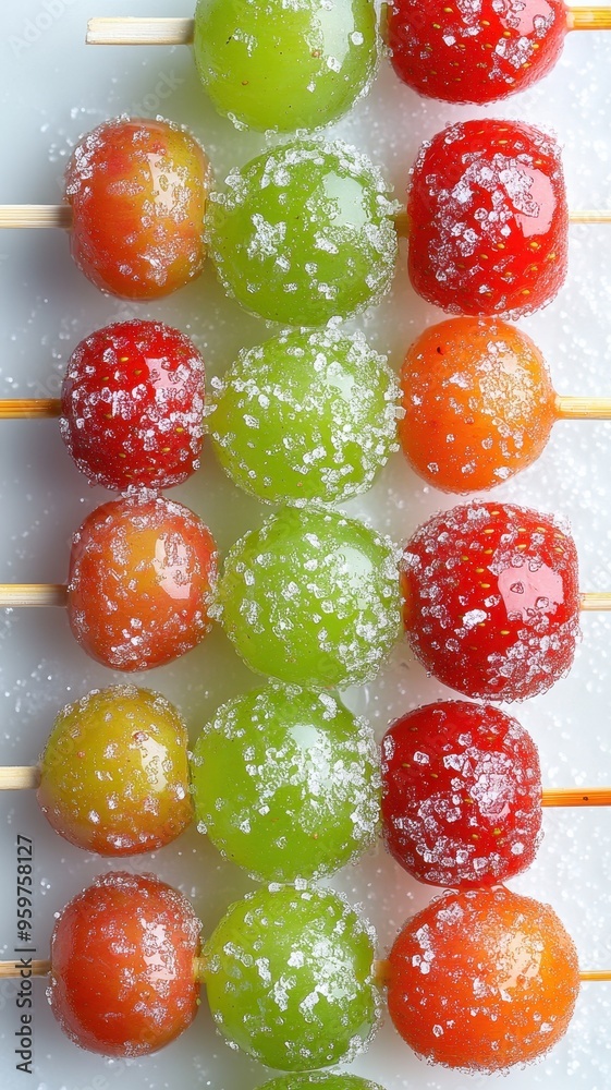 Ilustração Strawberry Shine Muscat Tanghulu,a fruit skewer Korean snack ...