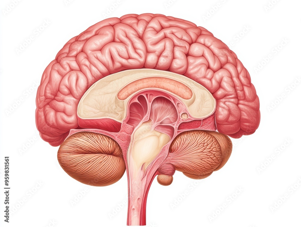 Cross-sectional anatomy of the brainstem, highlighting midbrain, pons, and medulla, medical ...
