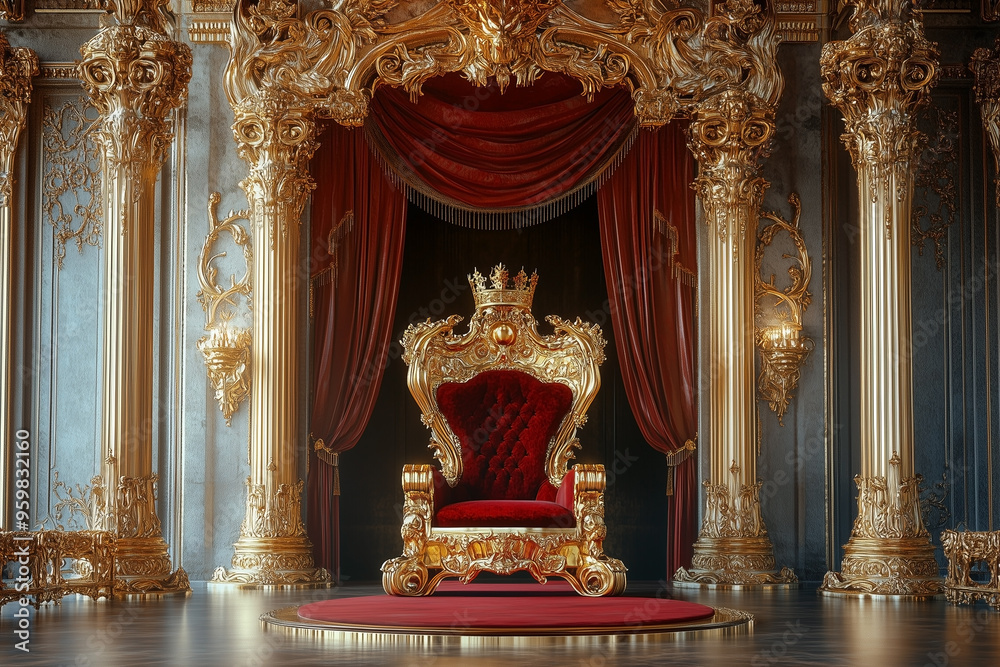 Royal Majesty, Luxurious gold embellished throne in a lavish royal ...