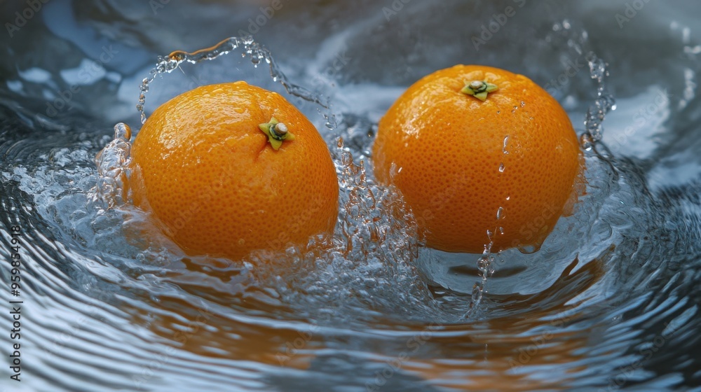 Bright Oranges Floating in Water with Reflective Surface and Glistening ...