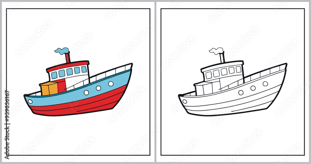 Simple kids coloring page featuring a fun boat design, perfect for ...
