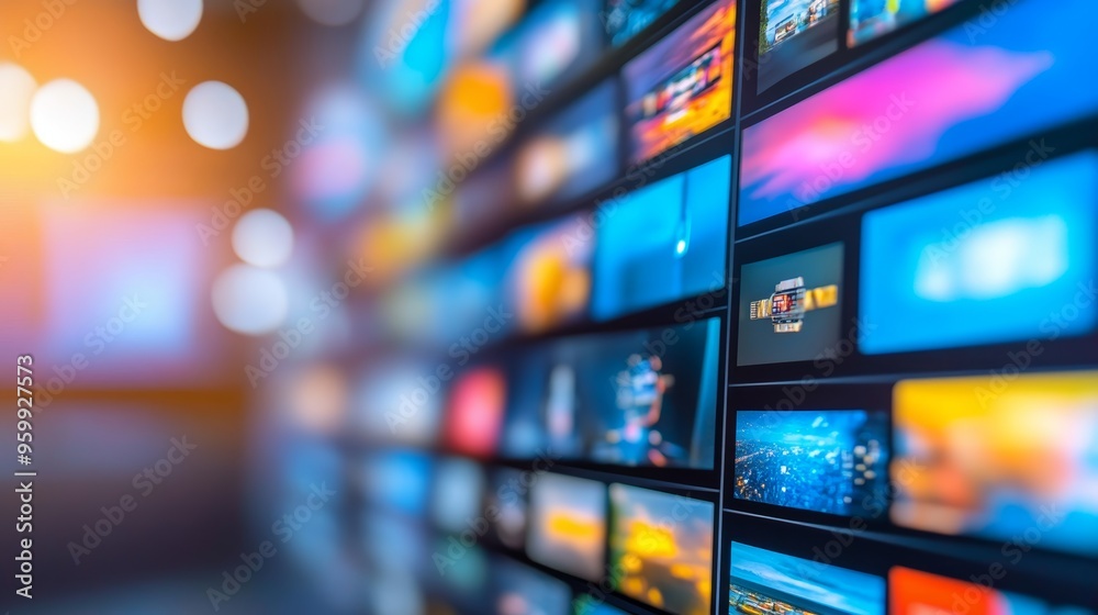 Abstract multimedia background showcasing diverse channel images and ...