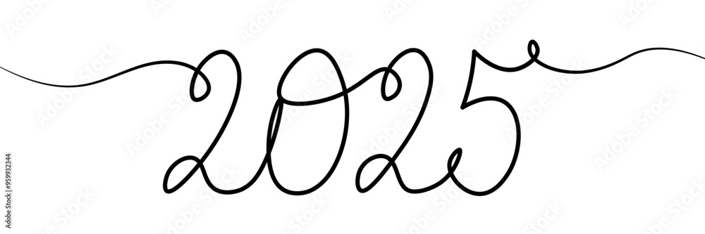 2025 handwritten in elegant cursive with a wavy lines isolated on a ...
