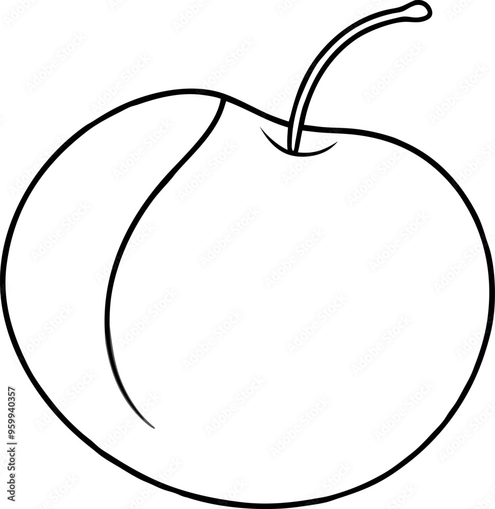 Simple Black and White Outline of a Fresh Fruit with a Single Stem for ...