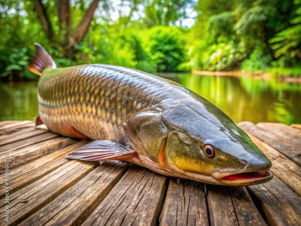 Freshly caught Matambaka fish, also known as African lungfish, lying on ...