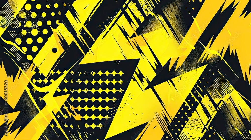 Yellow background featuring comic zigzags lightning bolts and halftone ...