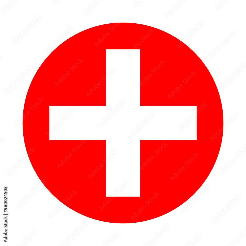 White plus sign on red circle background. sign of health in transparent ...