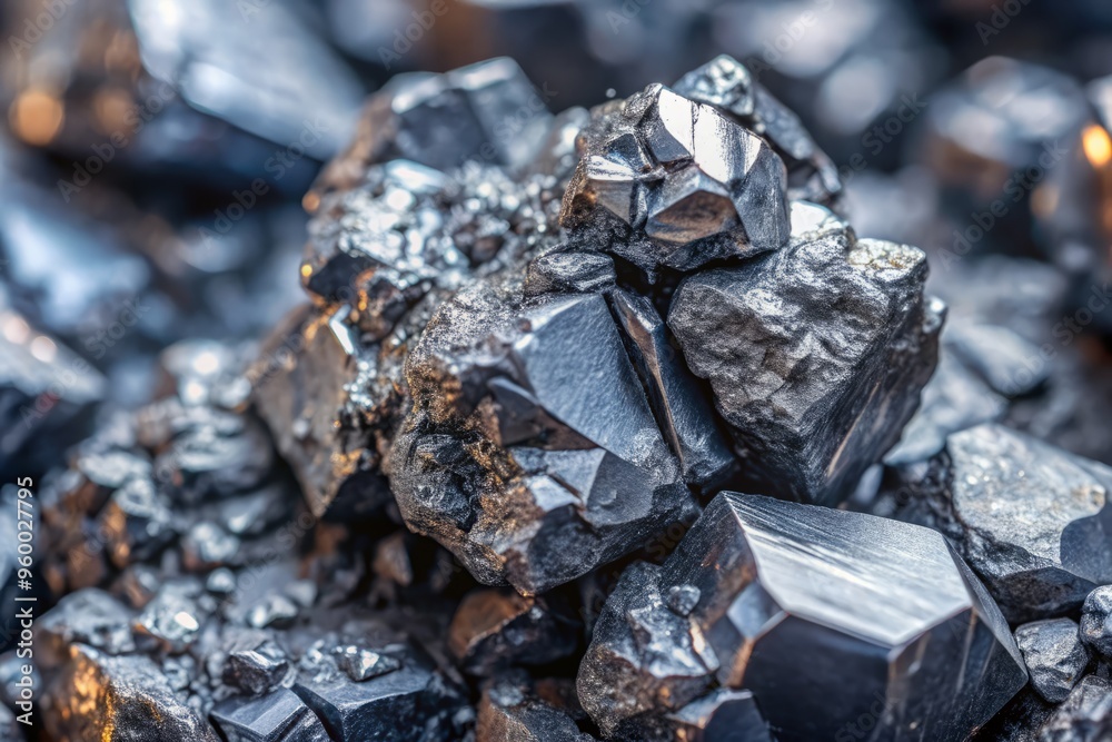 A detailed close-up of graphite ore, with the crystalline structure and ...