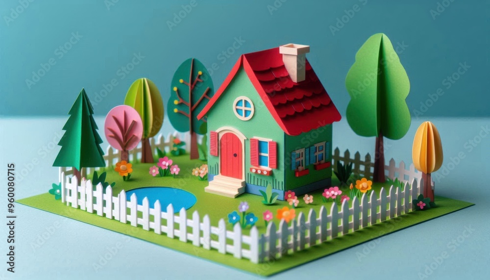 papercraft house and papercraft trees Stock Photo | Adobe Stock
