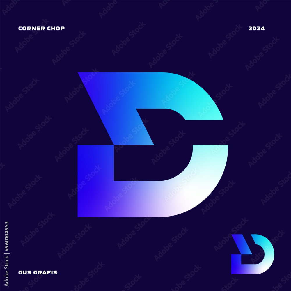 Letter D corner chop or corner cut, font, lettering, typography with ...