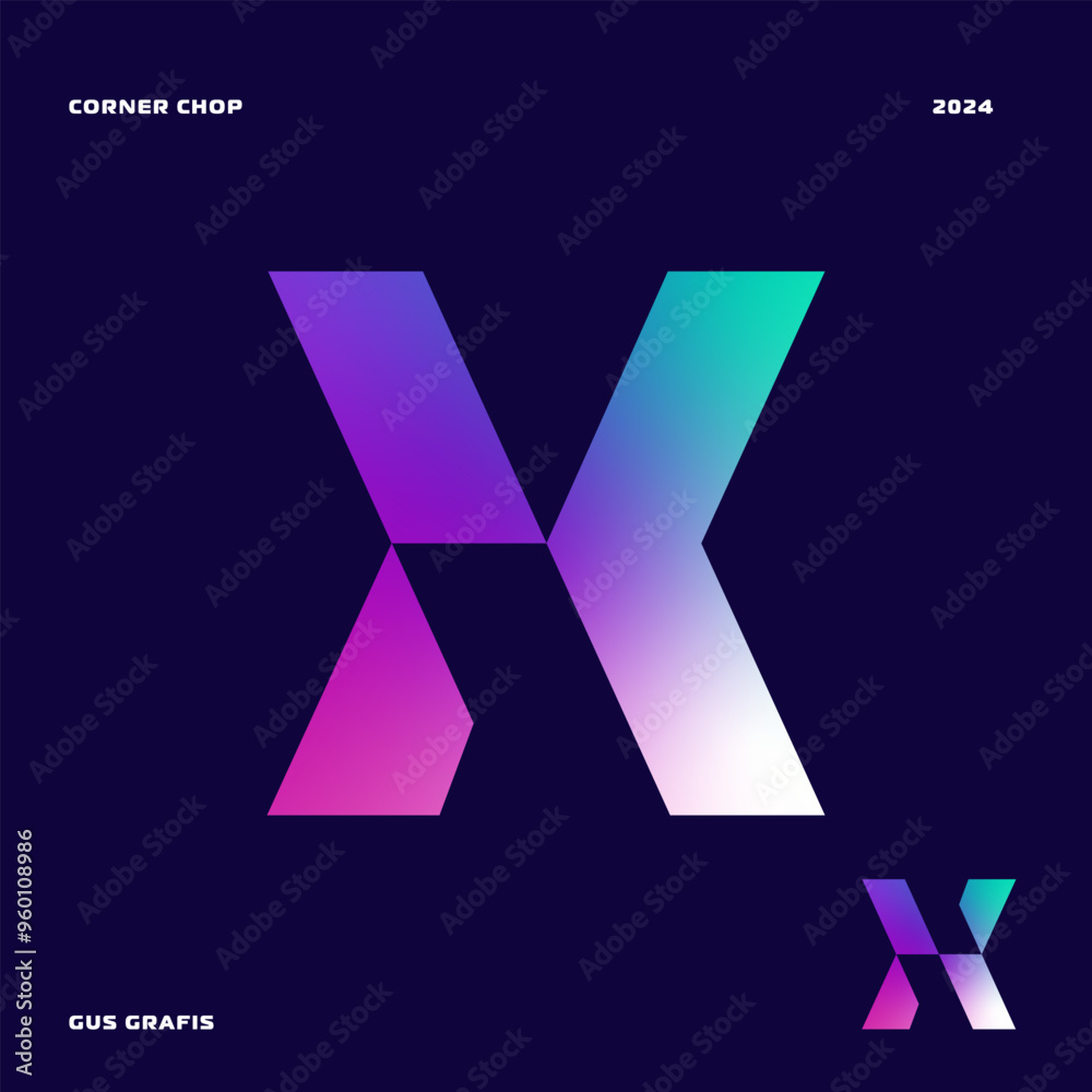 Letter X corner chop or corner cut, font, lettering, typography with ...