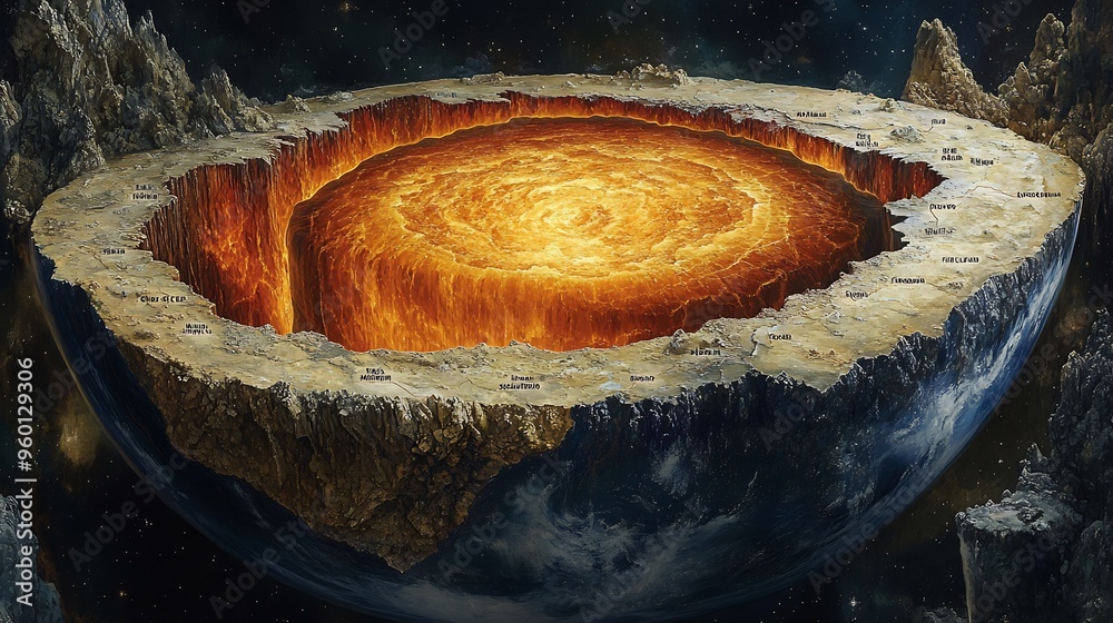 Crosssectional illustration of Earth showing the crust mantle outer ...